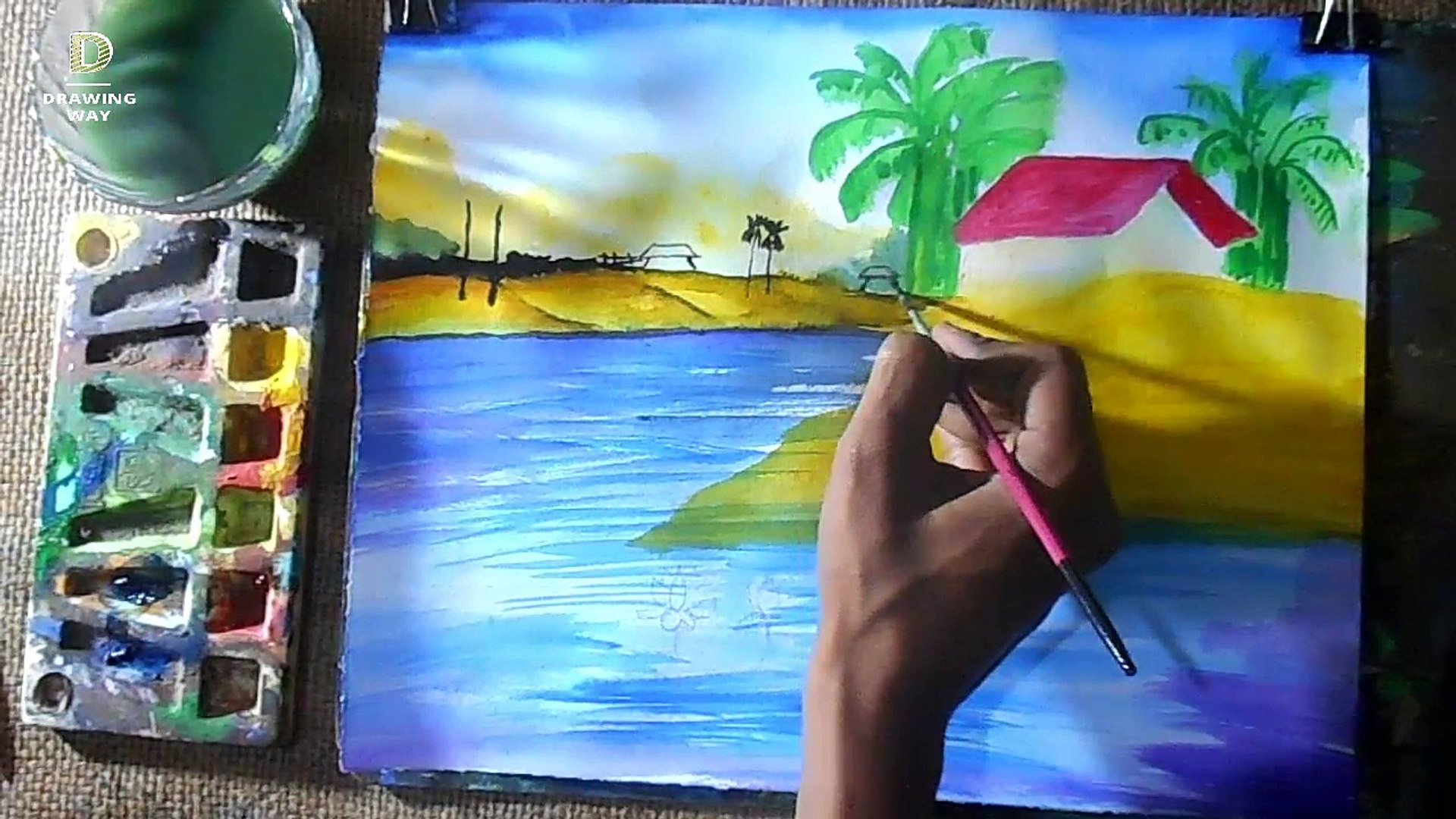 Landscape Drawing In Water Colour