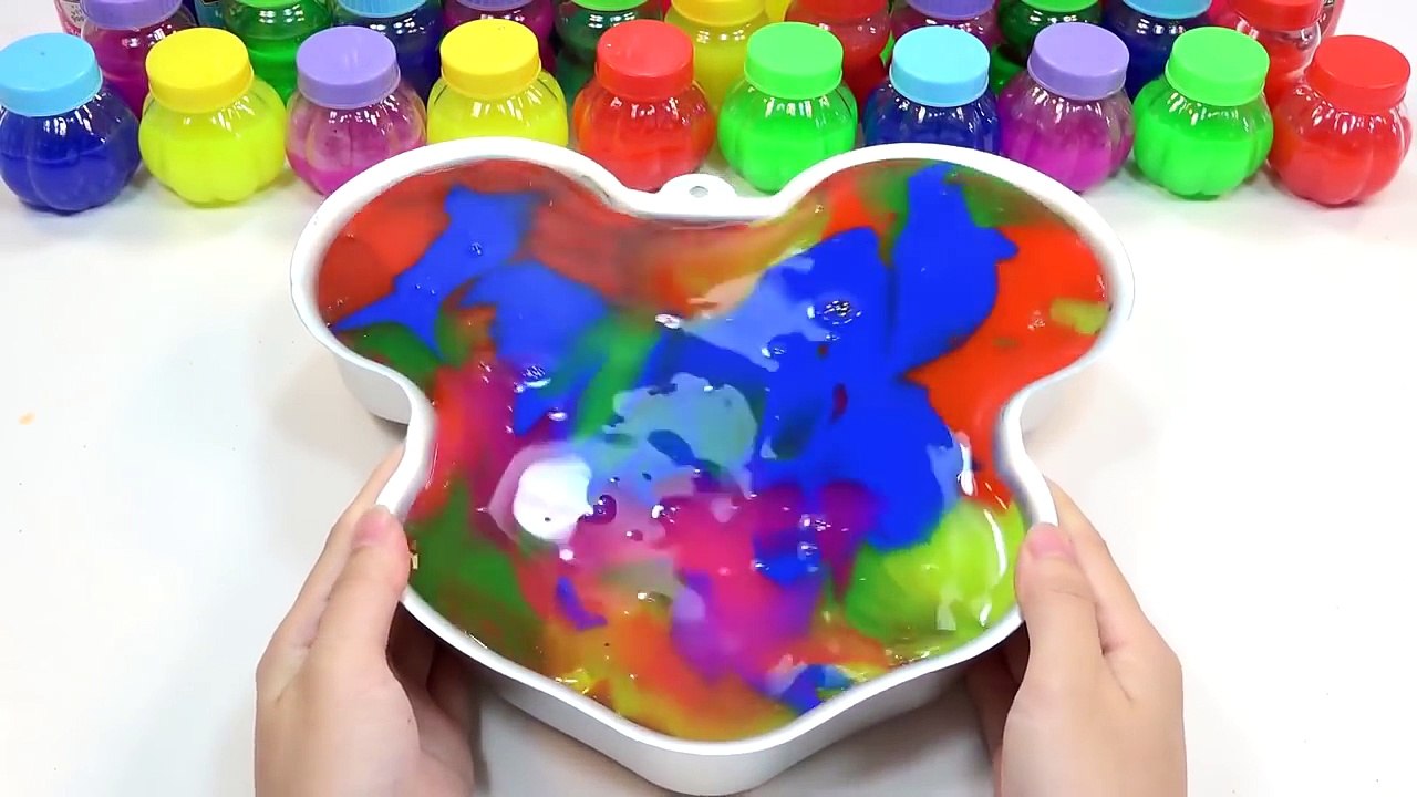 Learn Colors With Mickey Mouse Molds Mixing Glitter Slime & Most ...