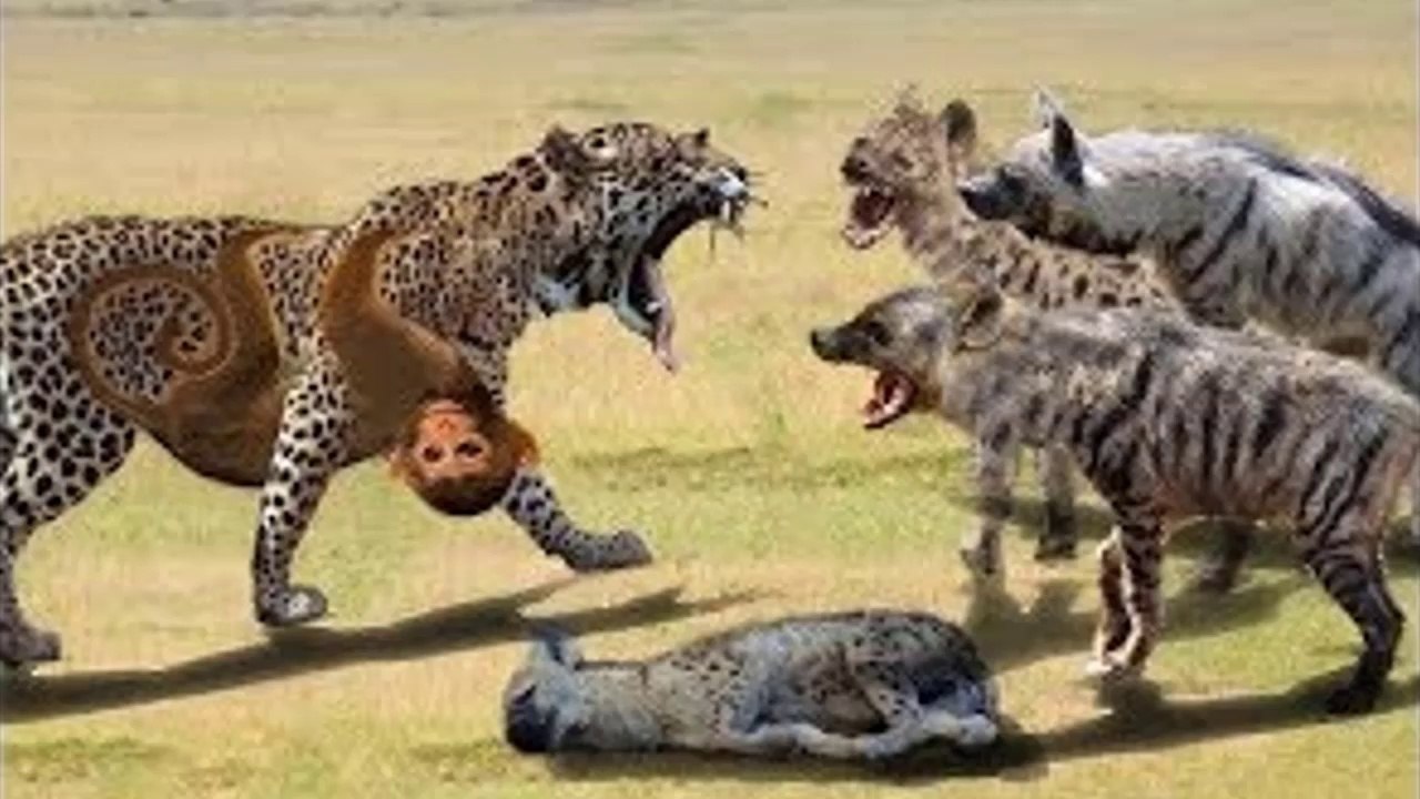 Leopard VS Monkey VS Hyena - چیتے VS بندر وی ایس ہینا - Dailymotion Video