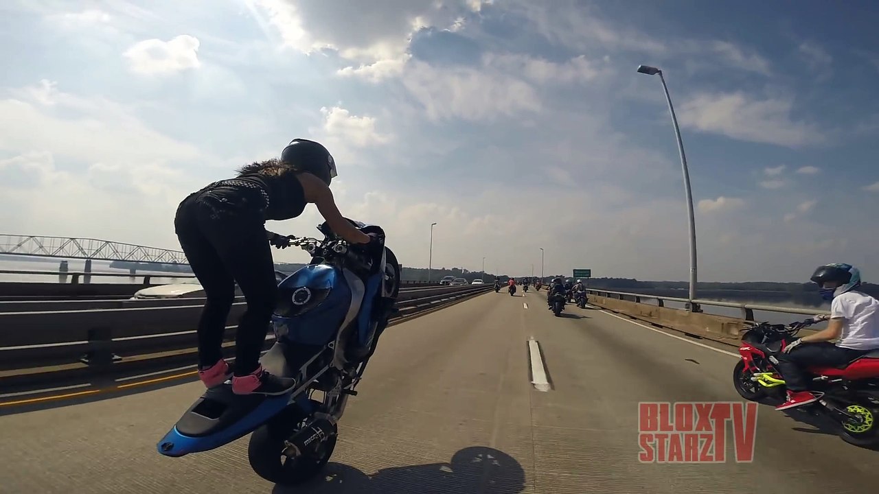 Motorcycle Stunts Beautiful GIRL Riding Wheelies Long Highway Wheelie ...