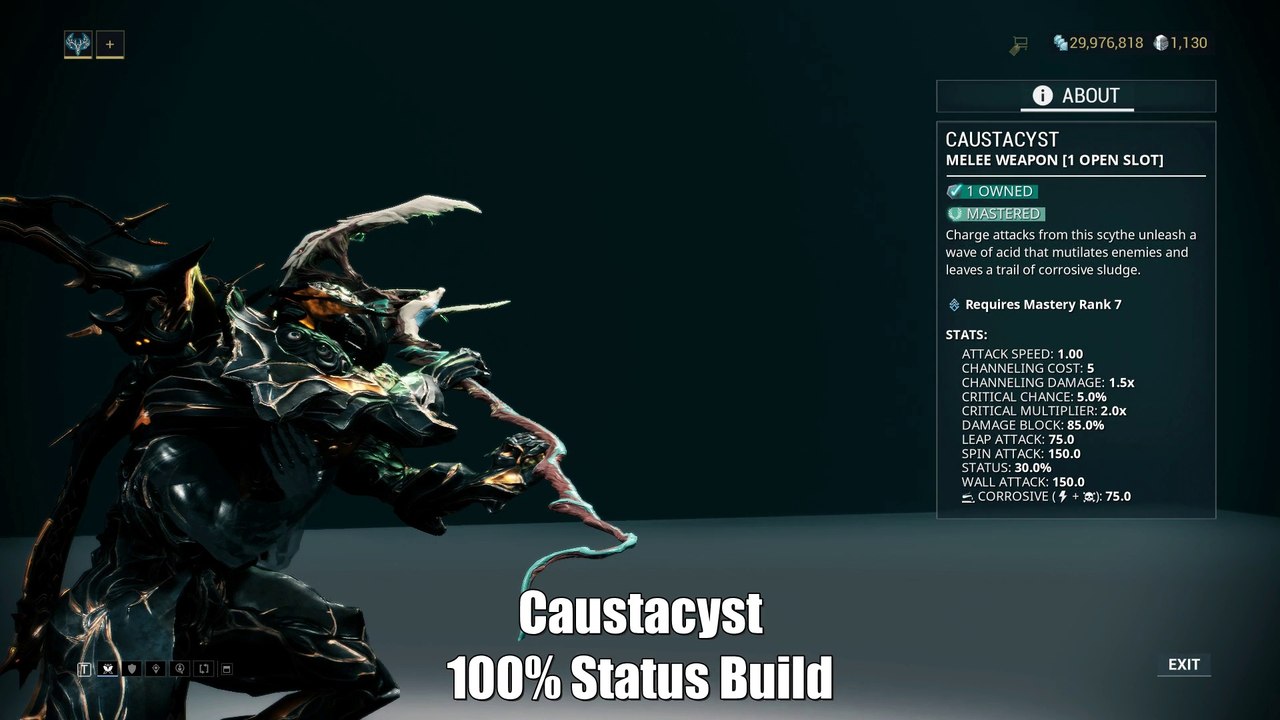 Warframe: Caustacyst - 100% Status Build (Update/Hotfix 23.8.1) - video ...