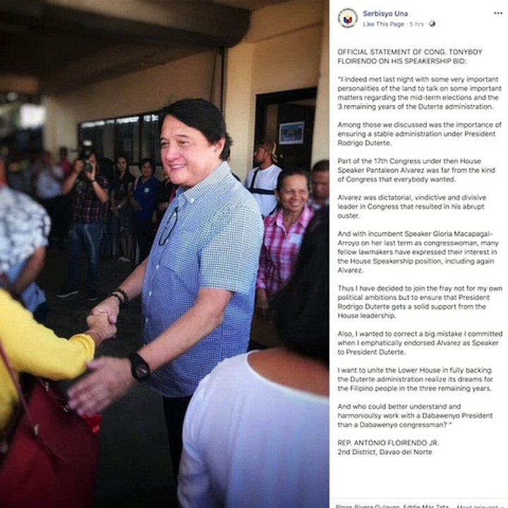 Tonyboy Floirendo seeking House Speakership - video Dailymotion