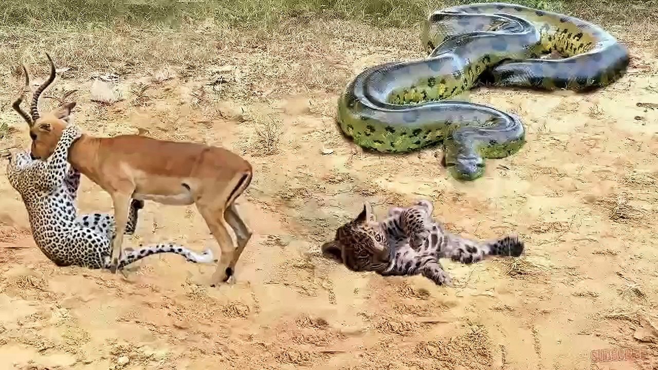 Wild animal fight| Python eat baby leopard while his mother hunt Impala ...