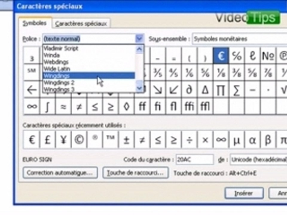 Inserer un symbole dans word 2007 - video Dailymotion