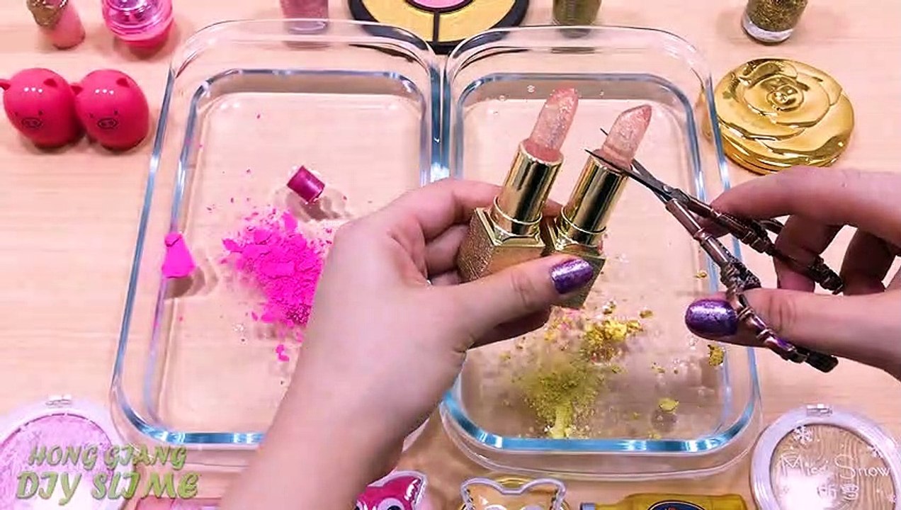 PINK vs GOLD ! Mixing Makeup Eyeshadow into Clear Slime! Special Series ...