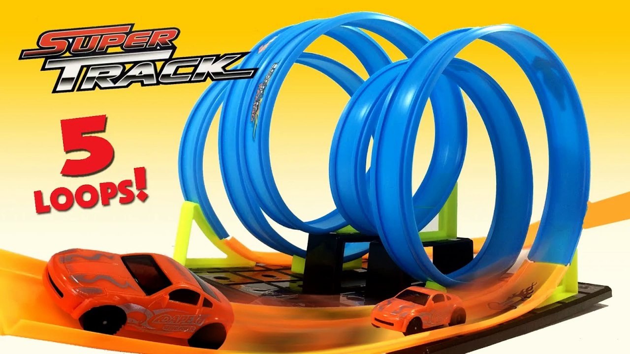 Super Track w 5 360 loops w Powerful Pullback Gear Race Car Set ...