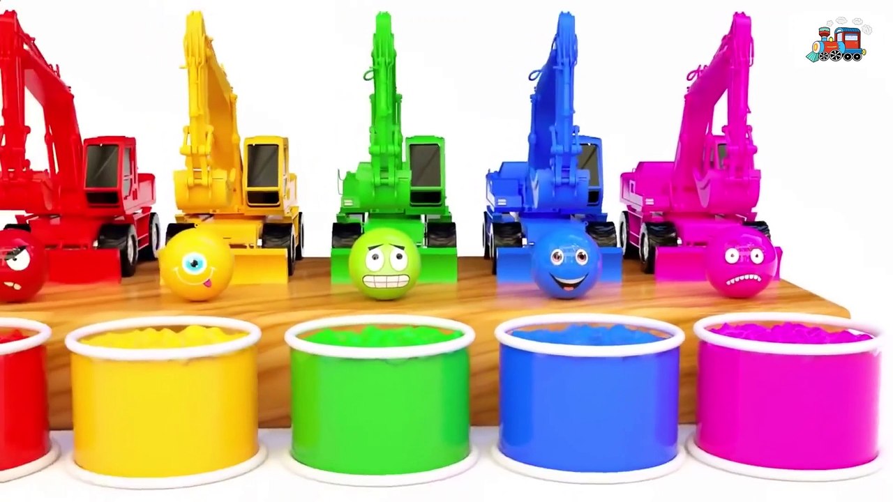 Apprendre les couleurs avec des Excavatrices, des camions et des Balles ...
