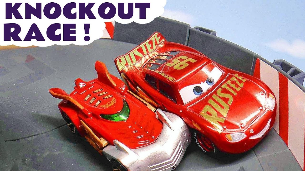 Hot Wheels Funny Funlings Race Knockout with Disney Cars Lightning ...