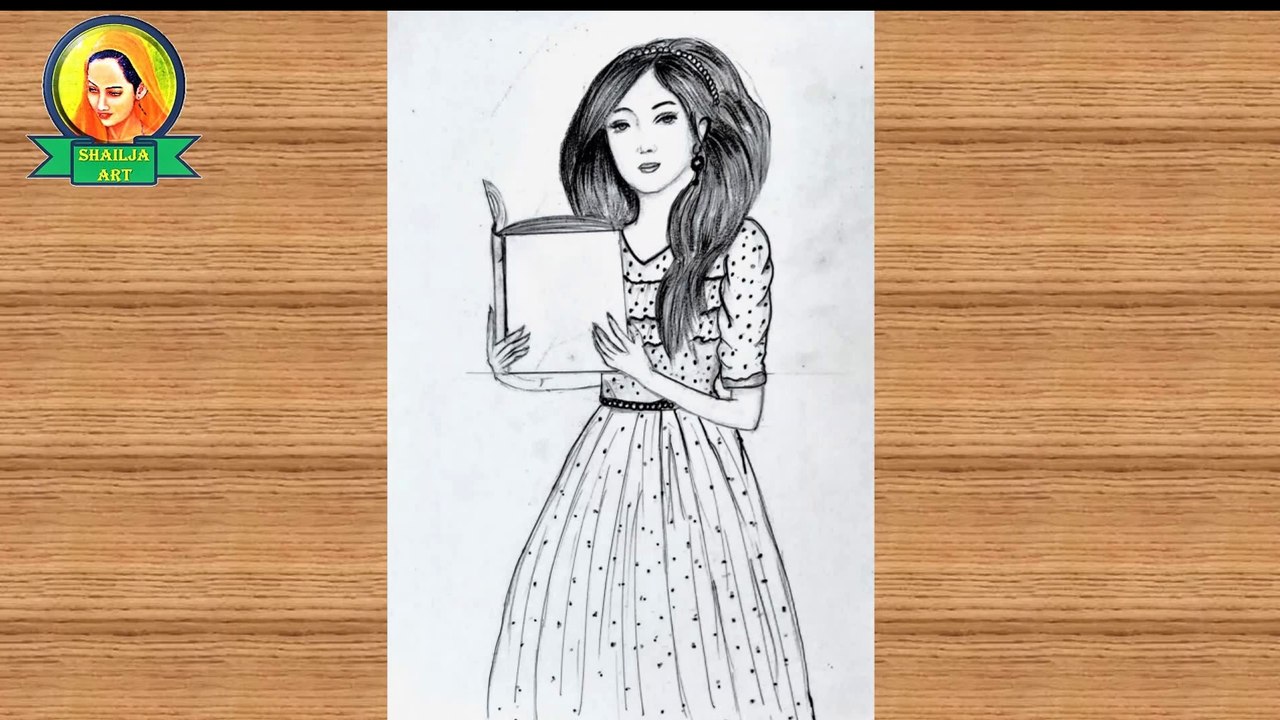How to Draw girl study book step by step | How to draw a girl reading ...