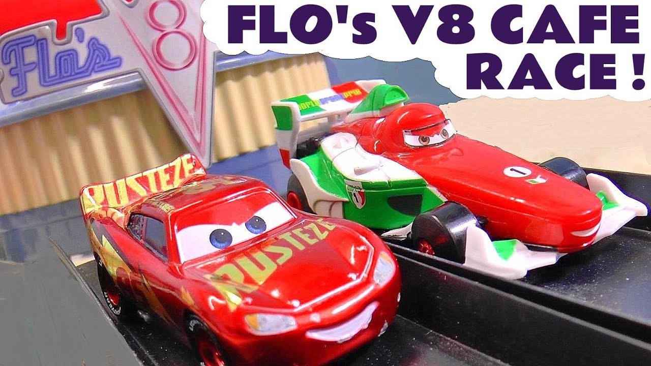 Disney Cars 3 Flo Cafe Funlings Race Hot Wheels Challenge with Cars ...