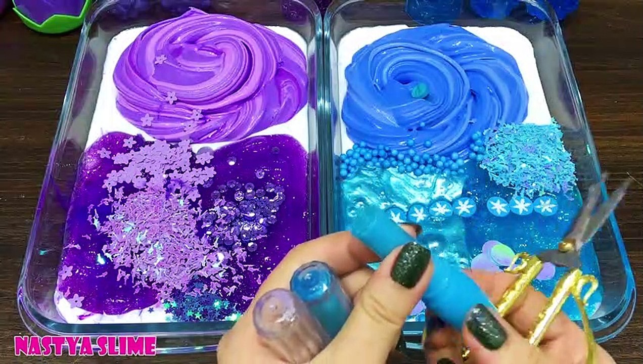PURPLE vs BLUE! Mixing Random into GLOSSY Slime ! Satisfying Slime ...