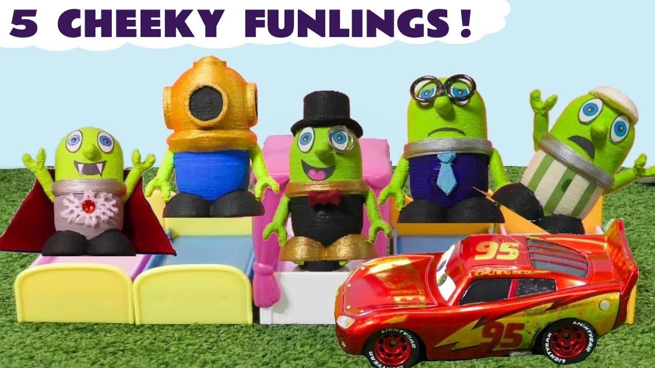 Funny Funlings in 5 Cheeky Monkeys Nursery Rhyme with Disney Cars ...