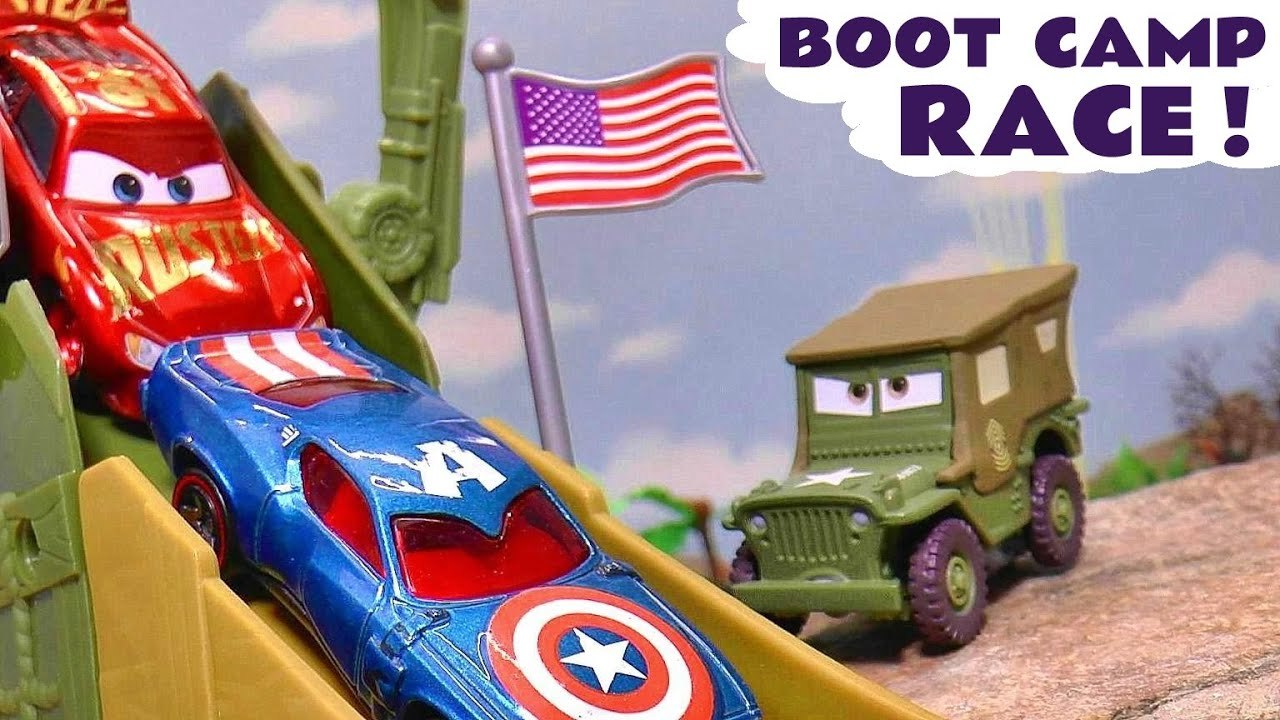 Disney Cars Lightning McQueen and Sarge in a Boot Camp Hot Wheels Funny ...