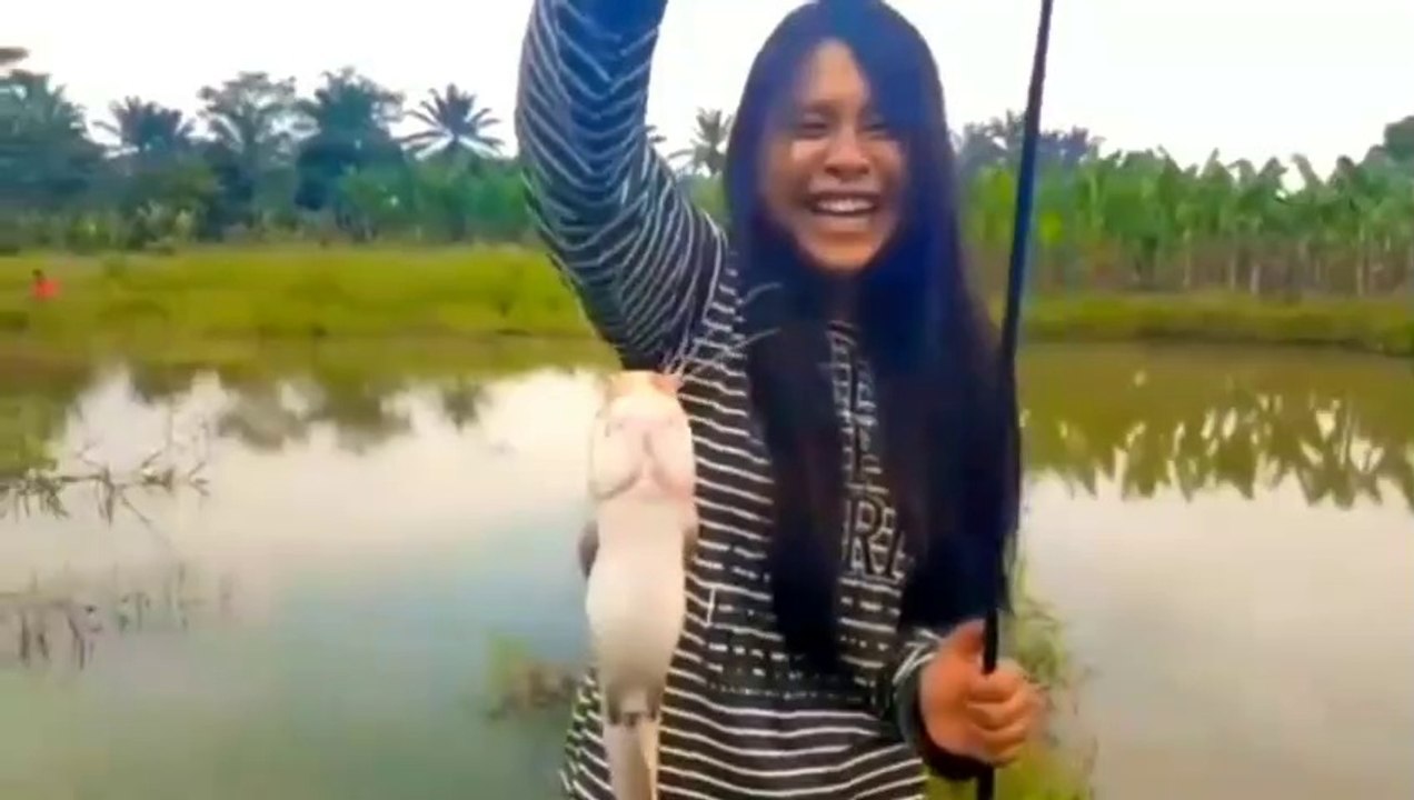 Mancing ambyar, si cantik dapat ikan lele jumbo super besar sebesar ...