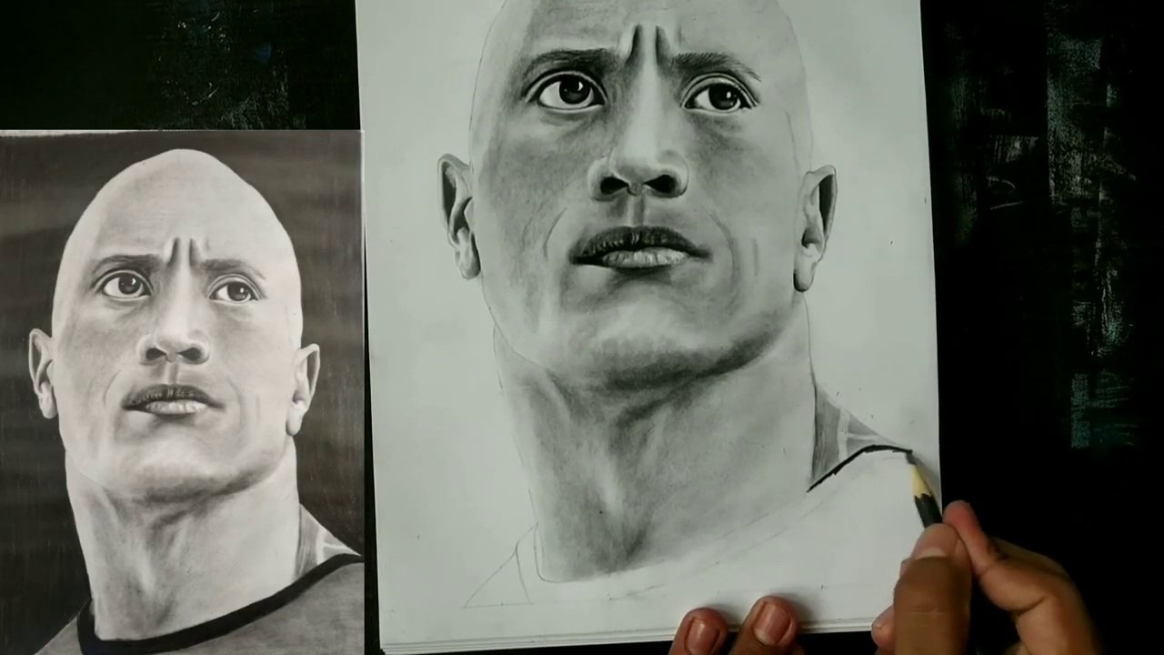 Drawing the Rock __ Dwayne Johnson drawing step by step tutorial ...