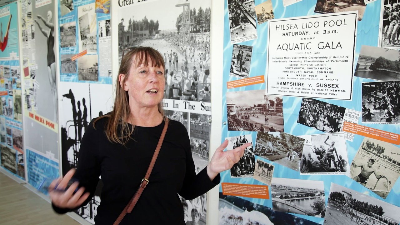 Helen Downing-Emms, vice chair of the Hilsea Lido, at the new displays ...