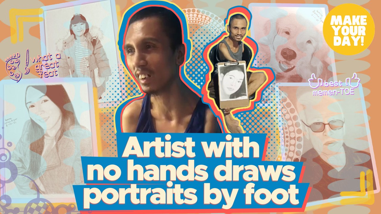 Artist with no hands draws portraits by foot | Make Your Day - video ...