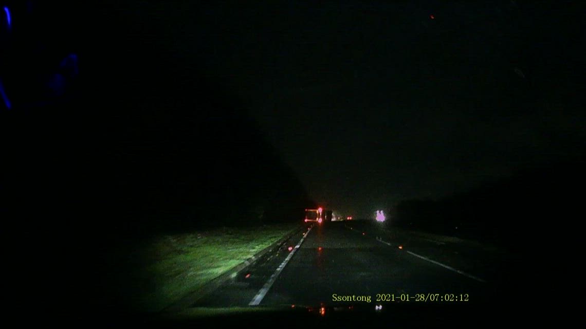 Dashcam footage captures moment lorry overturns on A249