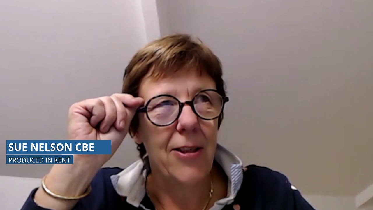 Produced in Kent chair Sue Nelson reacts to receiving a CBE