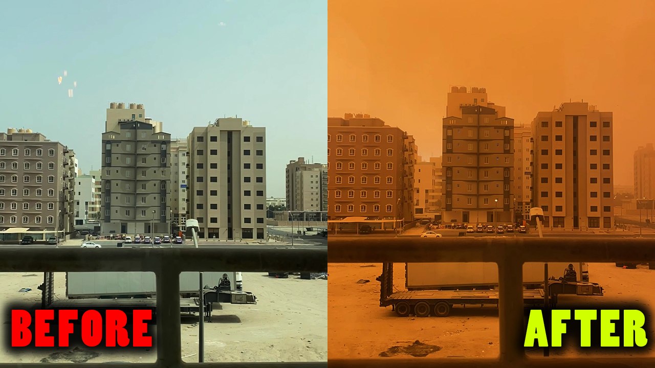 'Gritty, orange clouds loom over Kuwait amid sandstorm *Timelapse ...