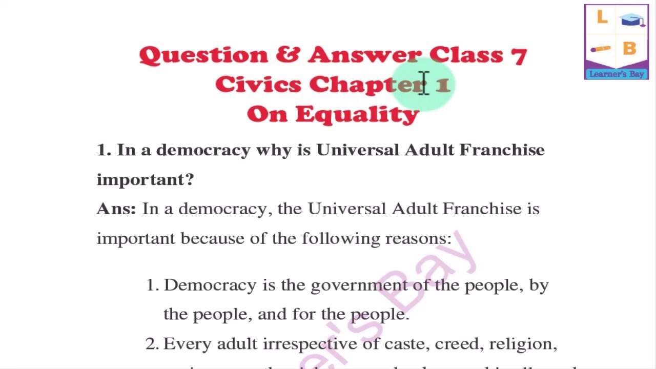 NCERT Class 7 Civics Chapter 1 ON EQUALITY Question & Answer - video Dailymotion