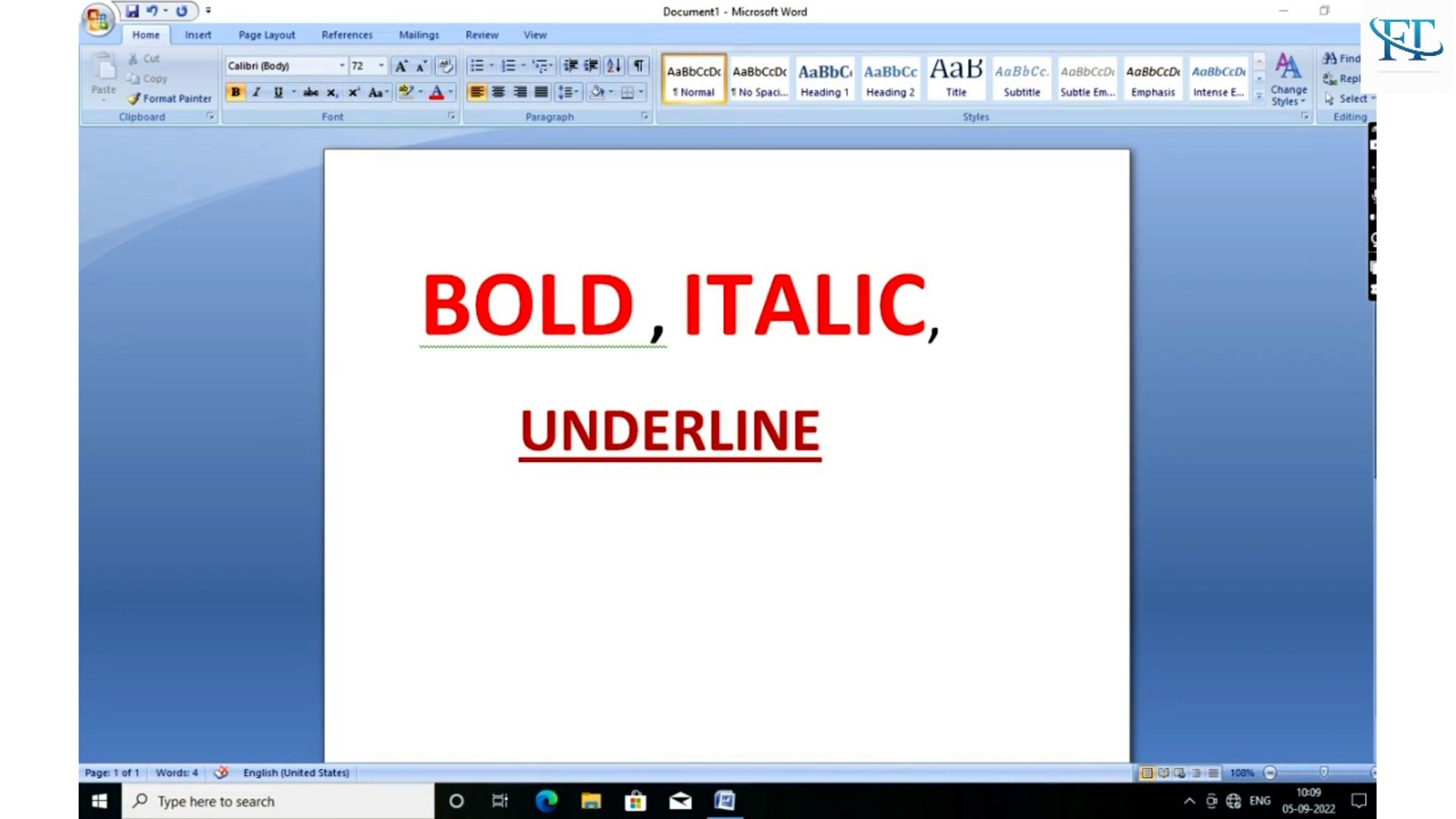 Underline Microsoft Office