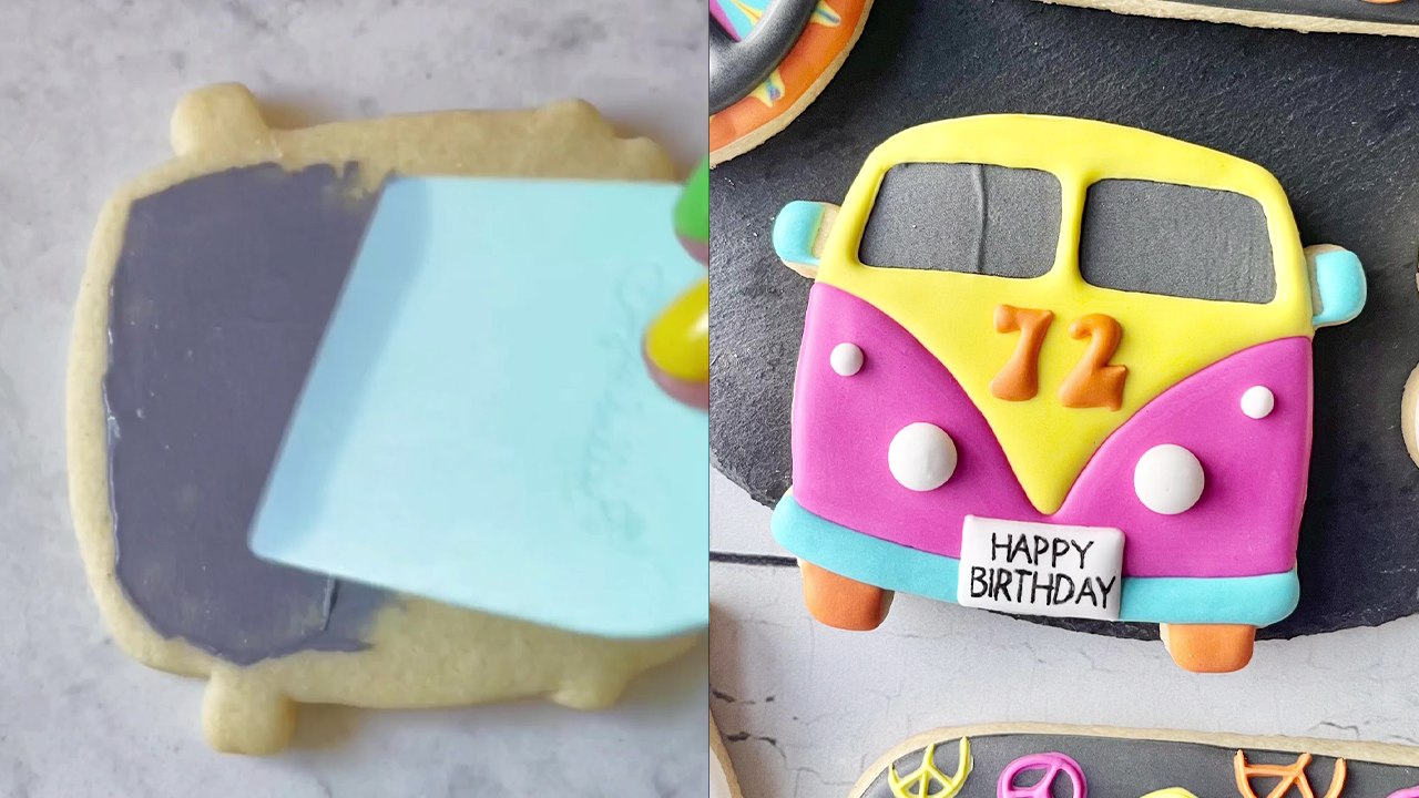 Cookie artist uses royal icing to make a groovy 1972 VW van cookie ...