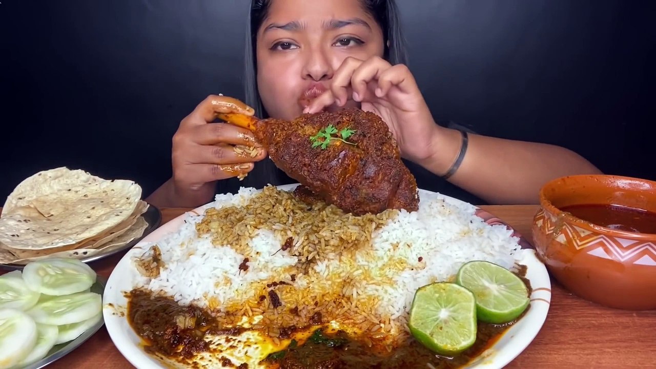 HUGE MUTTON LEG PIECE WITH BASMATI RICE _ BIG BITES _ MESSY EATING ...