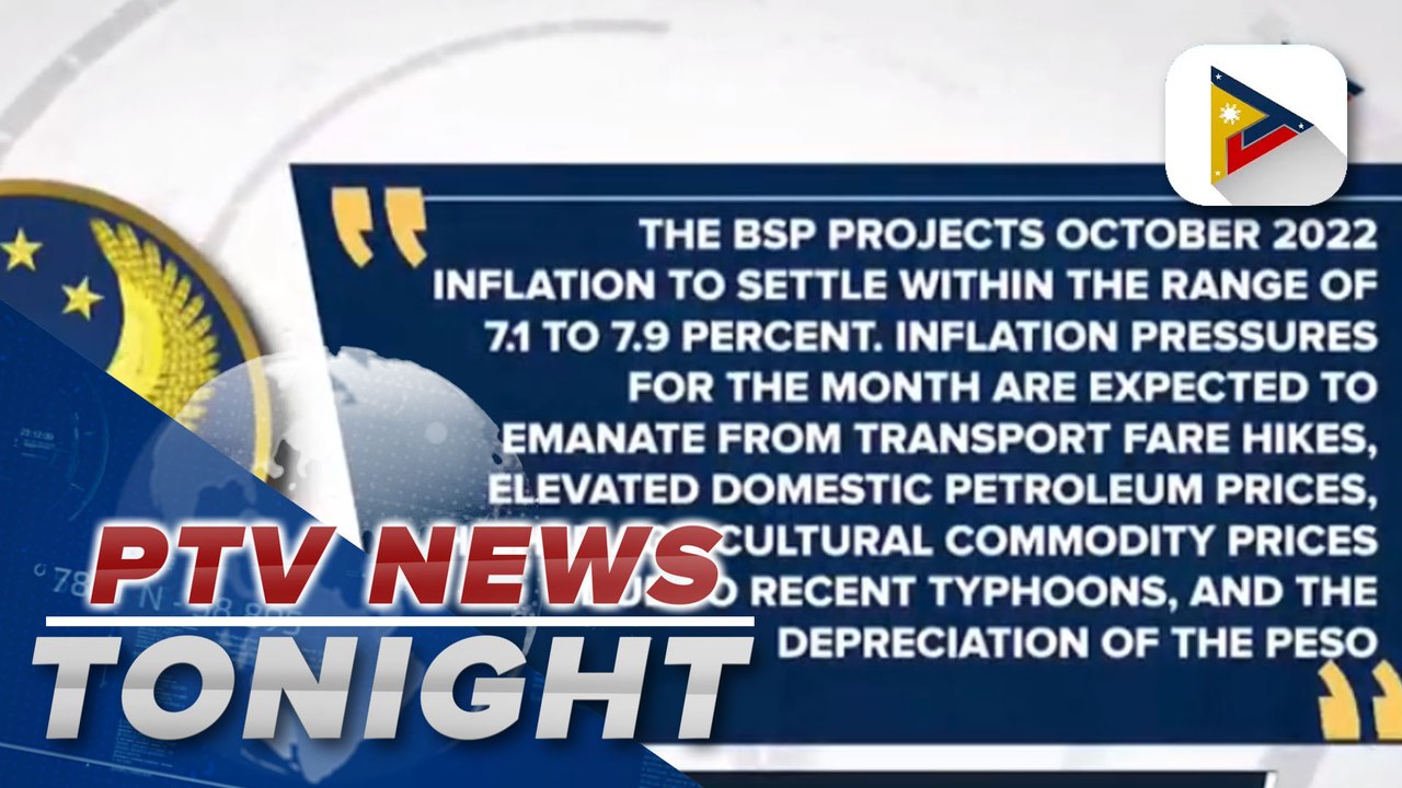 BSP forecasts October inflation rate between 7.1%-7.9% - video Dailymotion