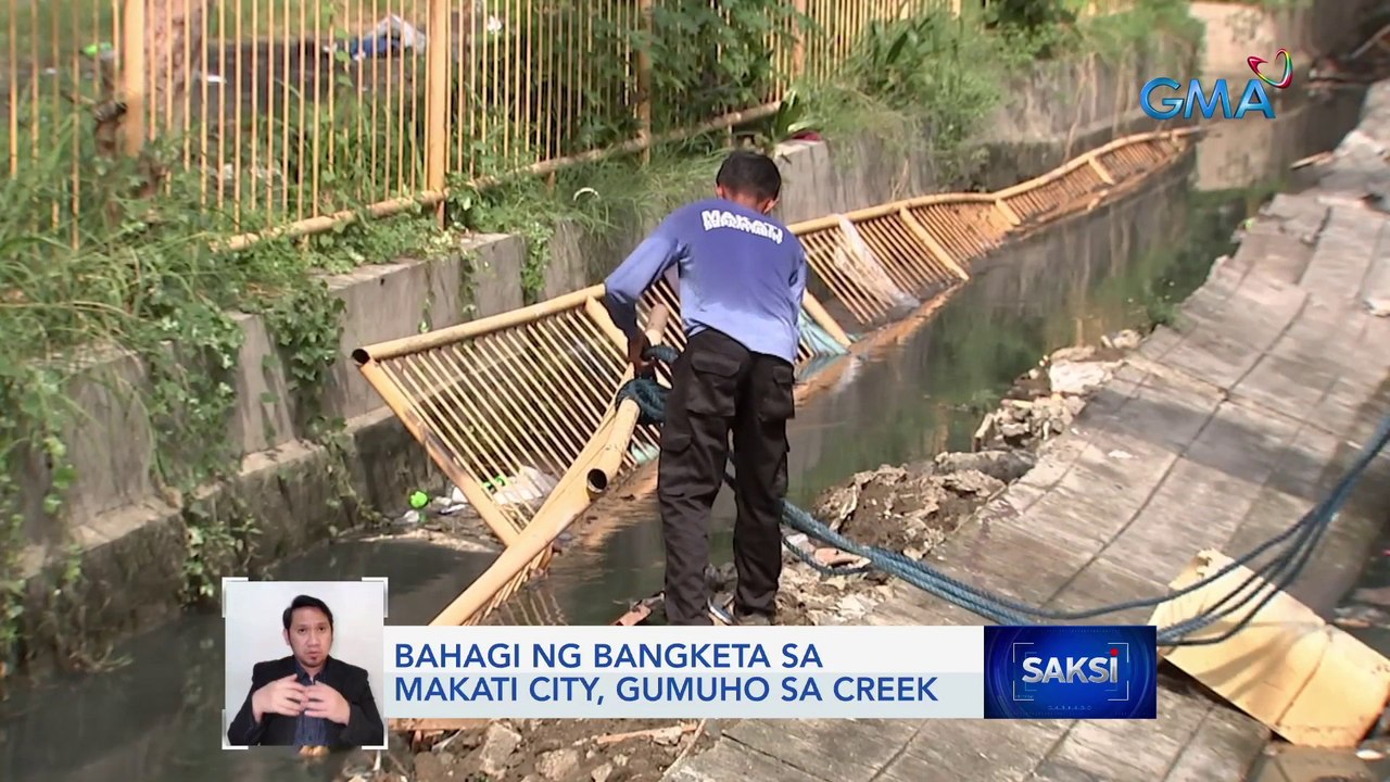 Bahagi ng bangketa sa Makati City, gumuho sa creek | Saksi - video ...