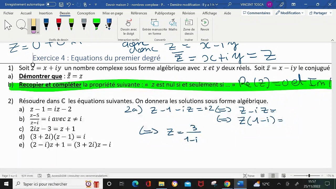 Exercice 4 - DM2 maths expertes - nombres complexes partie algébrique ...