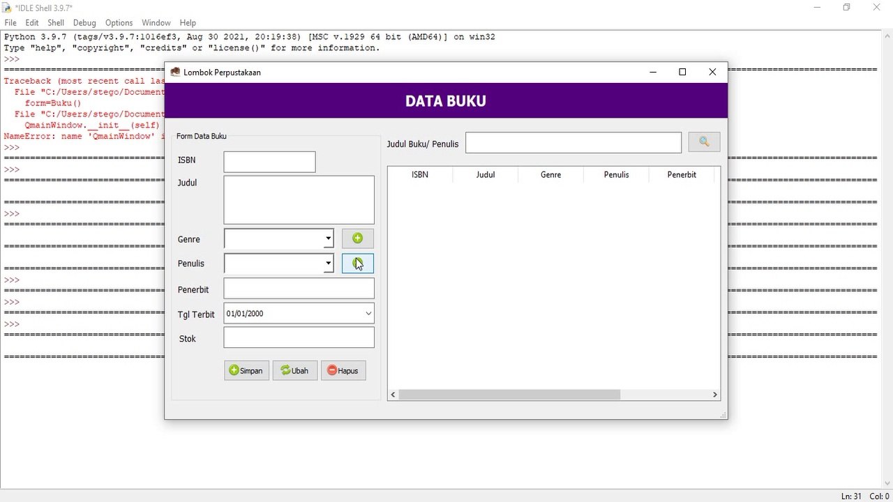 Membangun Aplikasi Database Perpustakaan Menggunakan Python GUI & MySQL | Membuat Form Data Buku ...