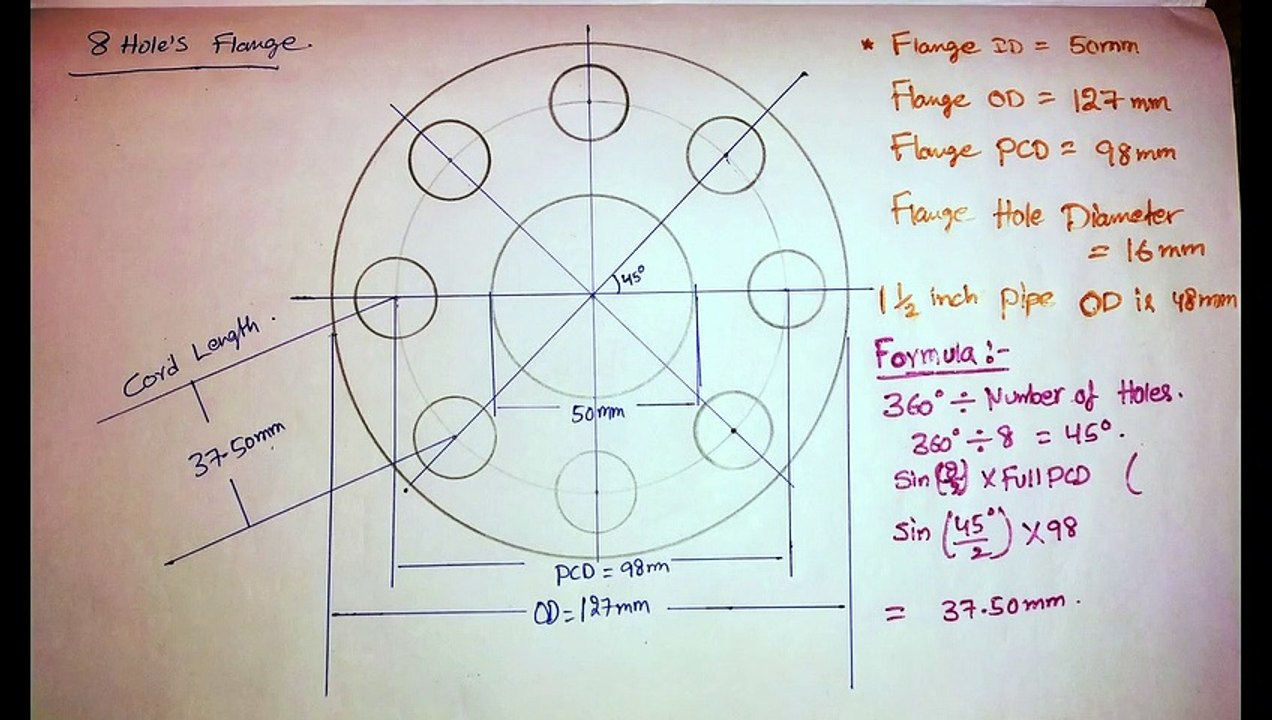 What is PCD ? How to Calculate Cord Length of 8 Holes Flange? - video ...
