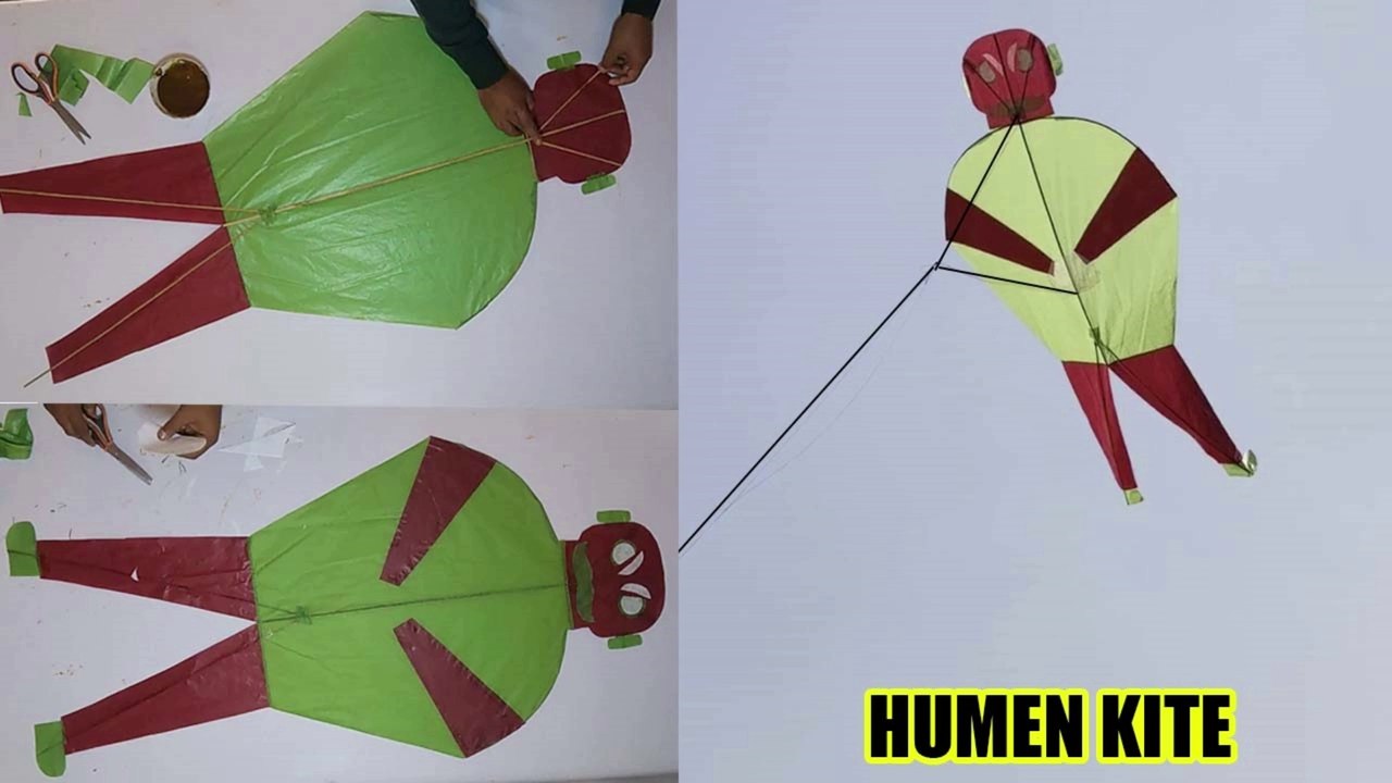Step by Step Easy Kite making human shaped at home with kite flying ...