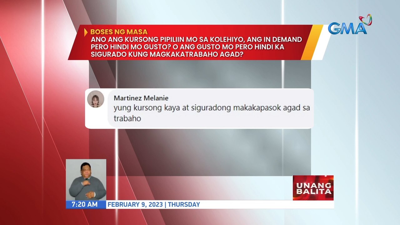 Boses ng Masa: Ano ang kursong pipiliin mo sa kolohiyo, ang in demand pero hindi mo gusto? o ang ...