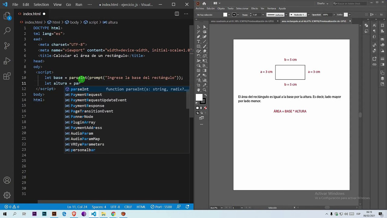 Calcular el área de un rectángulo en JavaScript - Vídeo Dailymotion