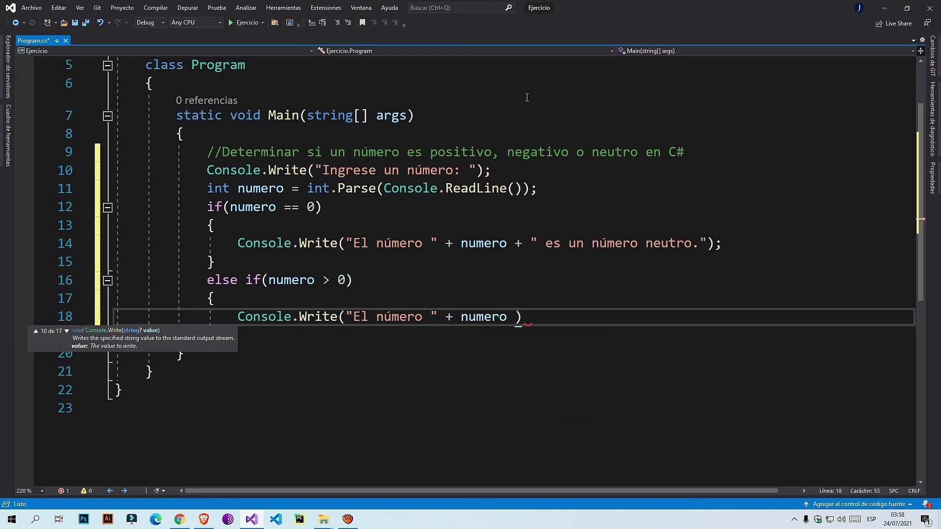 Ejercicio 12 Definir Si El Nmero Es Positivo Negativo 99051