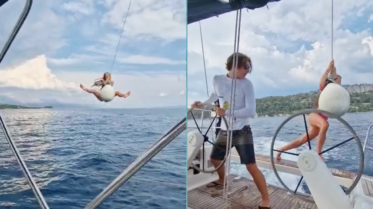 Adventure-seeker caps off her summer by swinging out of boat ...