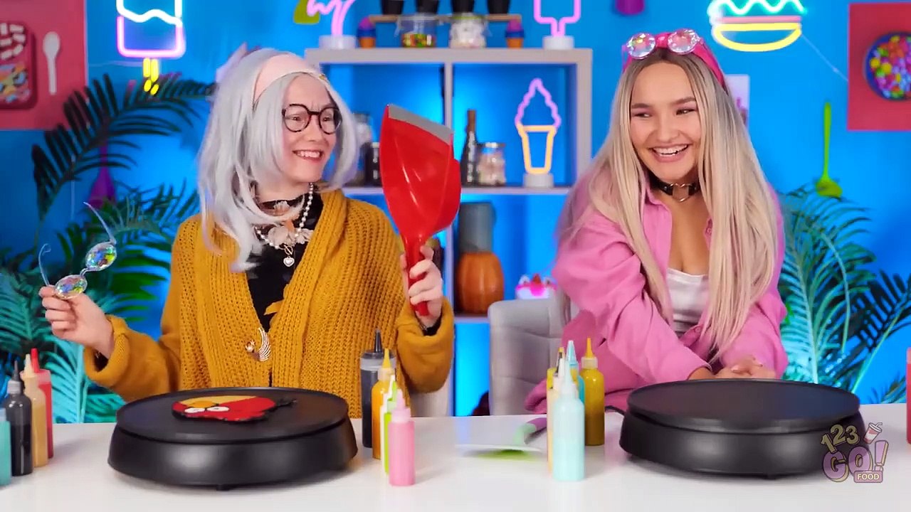 PANCAKE ART CHALLENGE WITH GRANNY - Grandma VS Me! Cooking Hacks by 123 ...