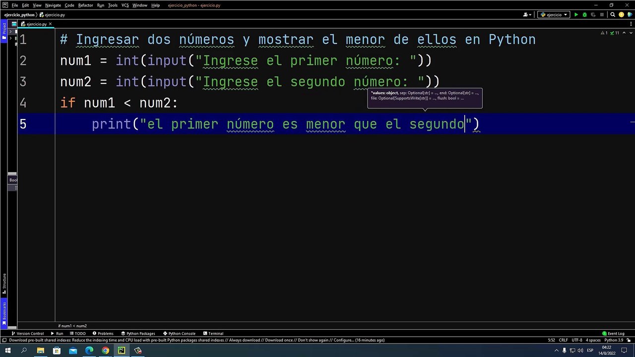 Ingresar dos números y mostrar el menor de ellos en Python - Vídeo ...