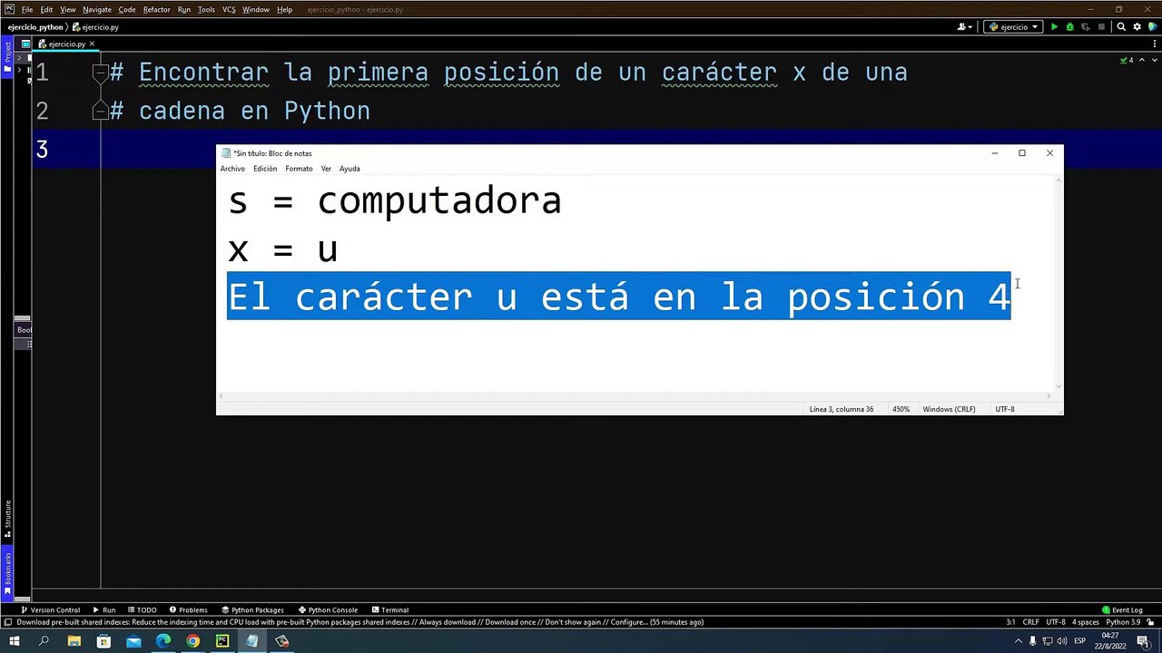Encontrar la primera posición de un carácter x de una cadena en Python - Vídeo Dailymotion