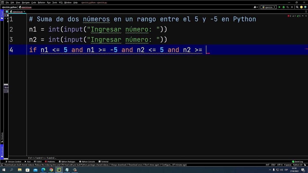 Suma de dos números en un rango entre el 5 y -5 en Python - Vídeo ...