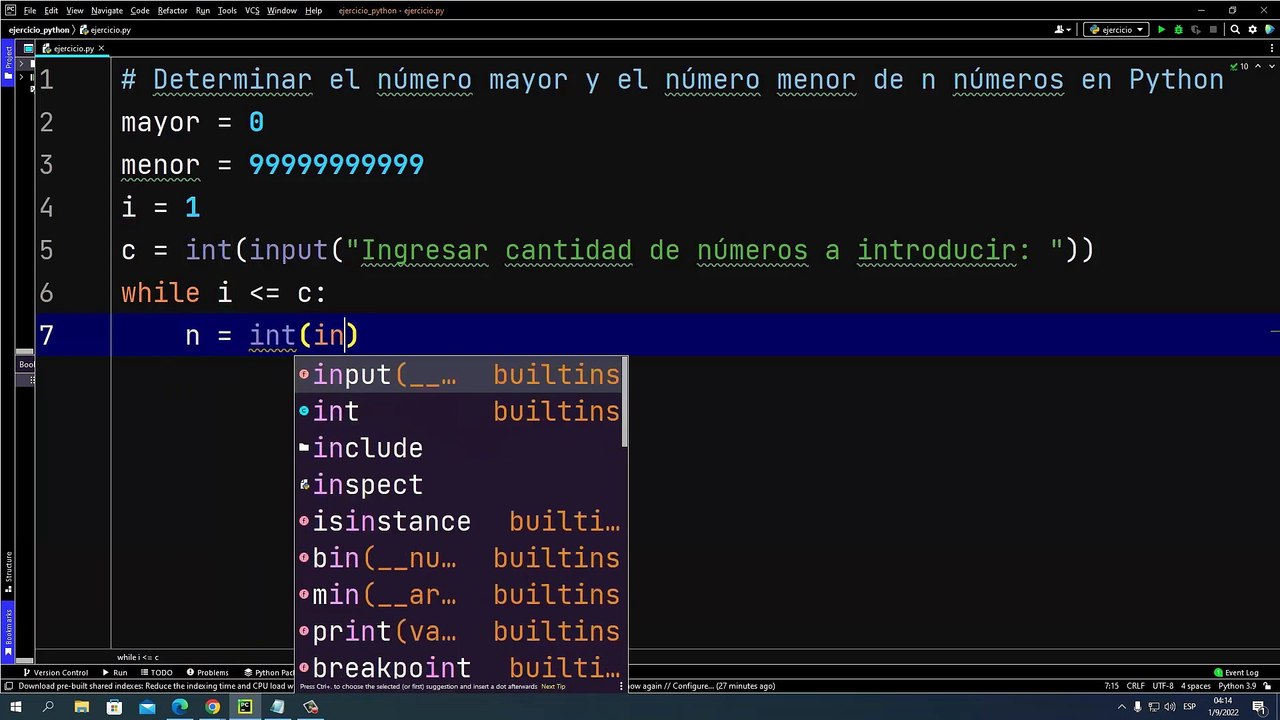 Determinar el número mayor y el número menor de n números en Python ...