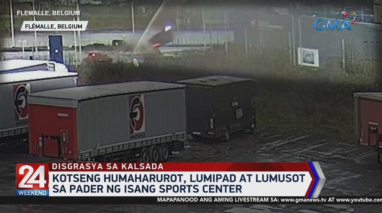 Kotseng humaharurot, lumipad at lumusot sa pader ng isang sports center ...