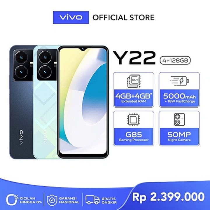 Vivo Y22 (4/128) - Helio G85, 50MP Camera, Splash Waterproof, 5000mAh Battery + 18W FastCharge ...