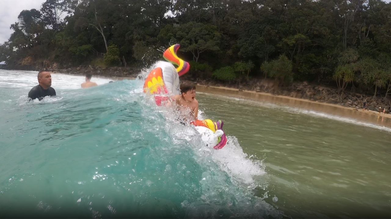 Boy experiences EPIC surfing WIPEOUT despite having the lucky charm of ...