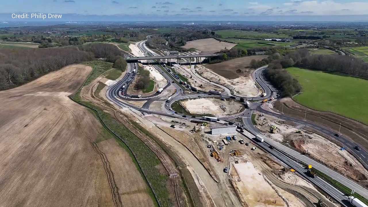 Drone footage of flyover works