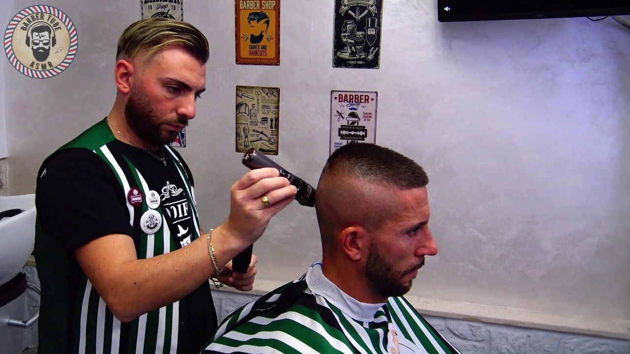 ASMR Barber shop Enzo Coiffeur haircut with clippers, and beard shaping ...
