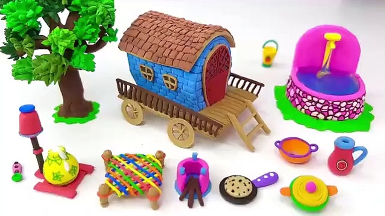 DIY How to make polymer clay miniature house, kitchen set, water well ...