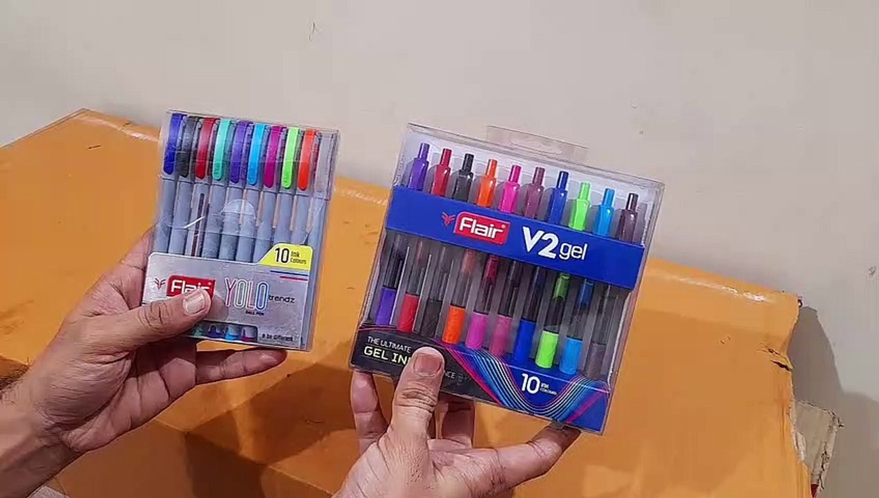 Unboxing and Review of flair yolo color pen set VS flair v2 color gel ...